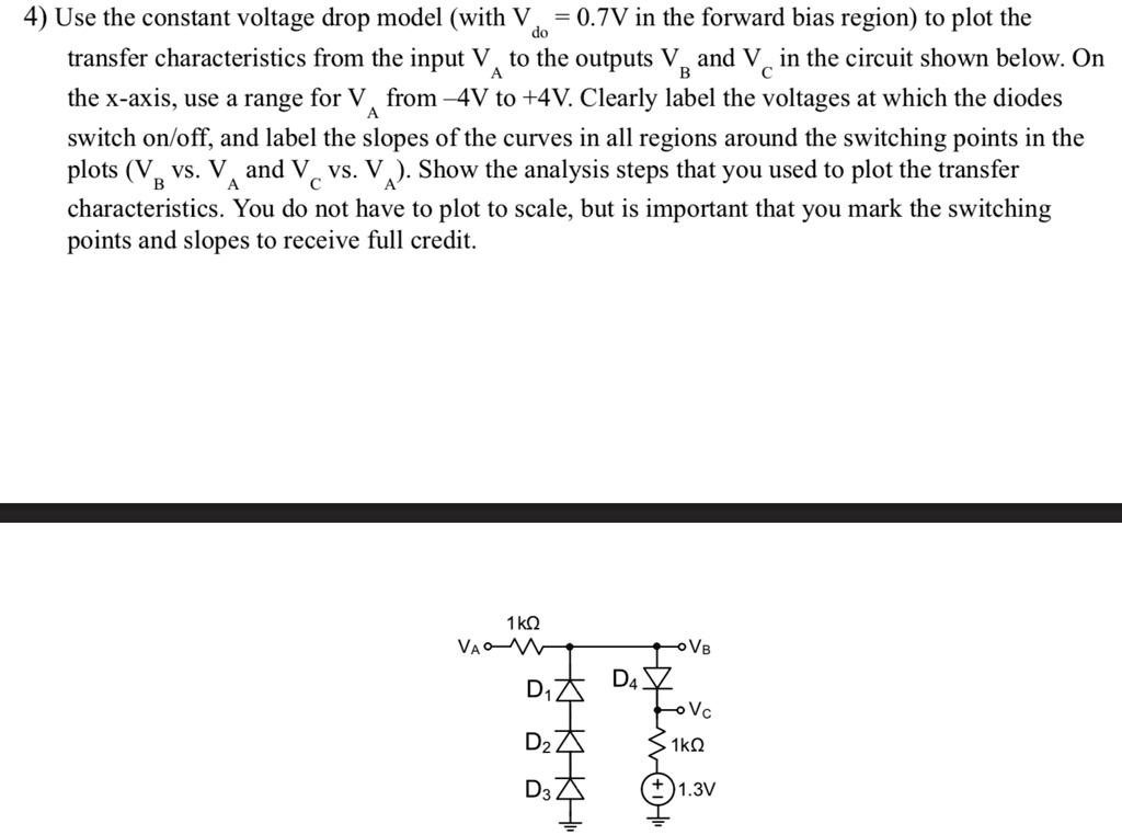 SOLVED: Use the constant voltage drop model (with Vd = 0.7V in the forward bias region) to plot ...