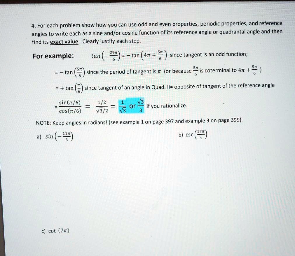 4for each problem show how you can use odd and even properties periodic ...