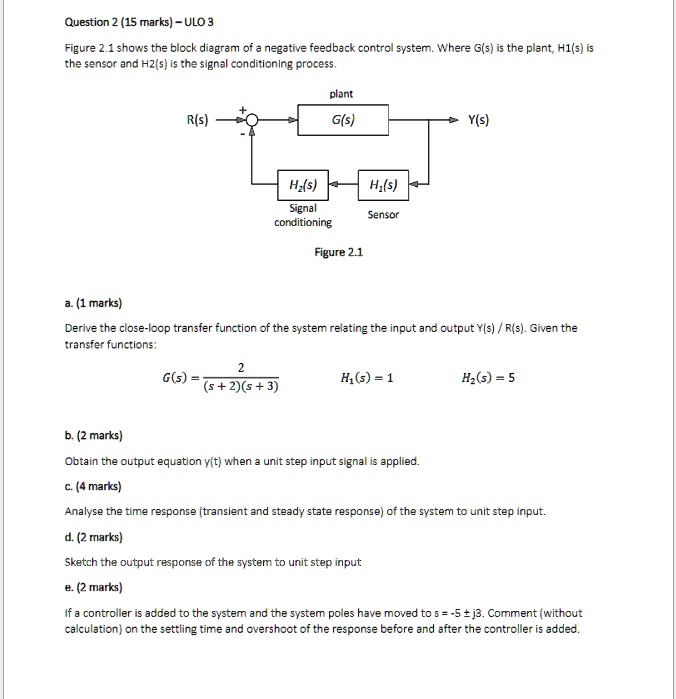 SOLVED: Text: Question 2 (15 marks) - ULO 3 Figure 2.1 shows the block diagram of a negative ...