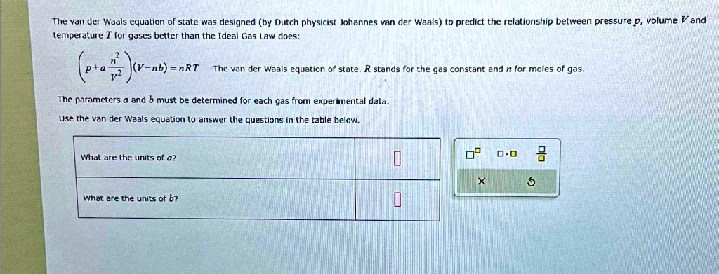 The van der Waals equation of state was designed (by Dutch physicist ...