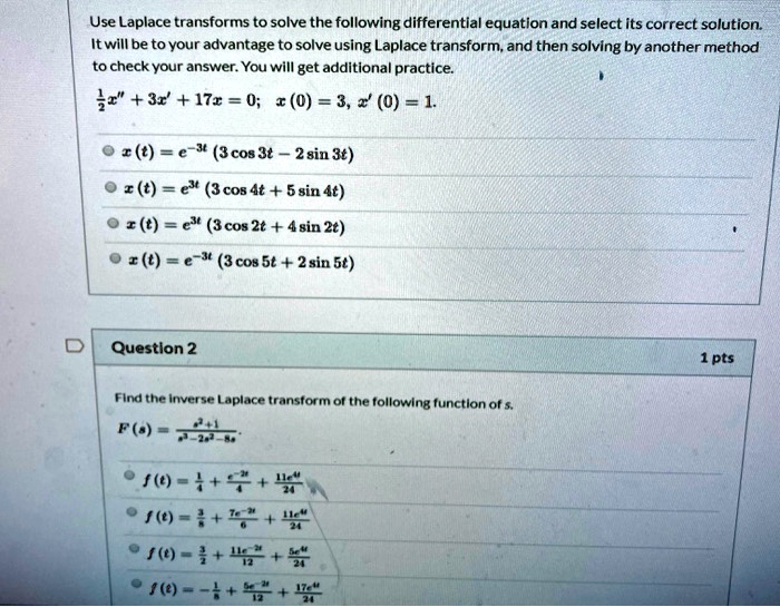 SOLVED: Use Laplace transforms t0 solve the following differential ...