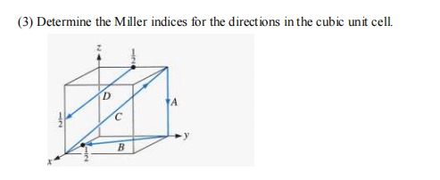 (3) Determine the Miller indices for the directions in the cubic unit cell.