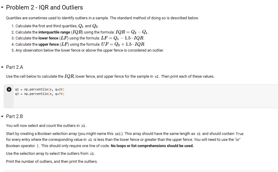 Solved Python X Is A Done Dimensional Array R Problem 2 Iqr And 1706