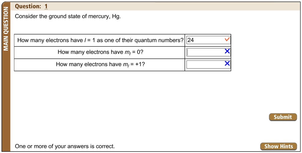 Question: 1 Consider the ground state of mercury, Hg: 1 How many ...