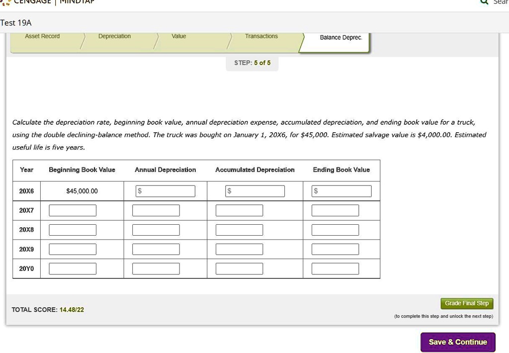 Test 19A Asset Record Depreciation Value Transactions Balance Deprec ...
