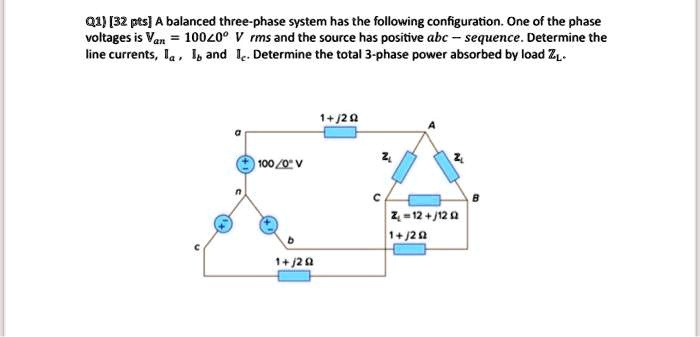SOLVED: Q1 [32 pts] A balanced three-phase system has the following configuration. One of the ...
