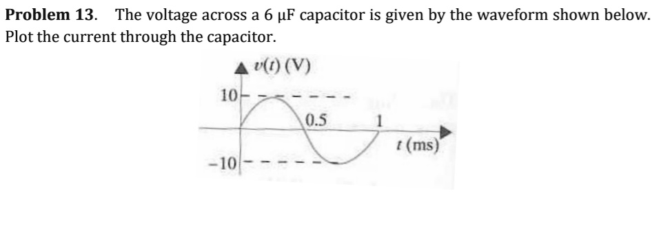 SOLVED: Problem 13. The voltage across a 6 Î¼F capacitor is given by the waveform shown below ...