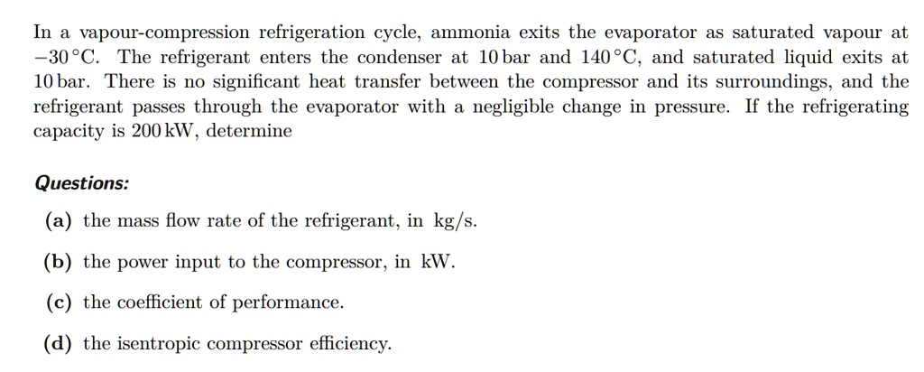 SOLVED: In the vapour-compression refrigeration cycle, ammonia exits ...