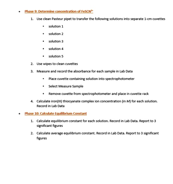 SOLVED: Phase 1: Determining concentration of FeSCN2+ Use a clean ...