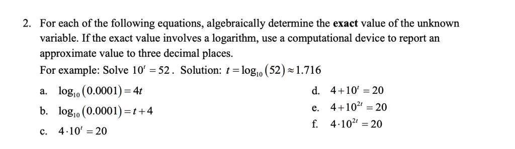 2. For each of the following equations, algebraically determine the ...