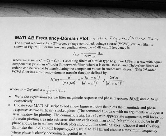 Solved Matlab Frequency Domain Plot Code Please Help The Circuit Schematic For A 2nd Order