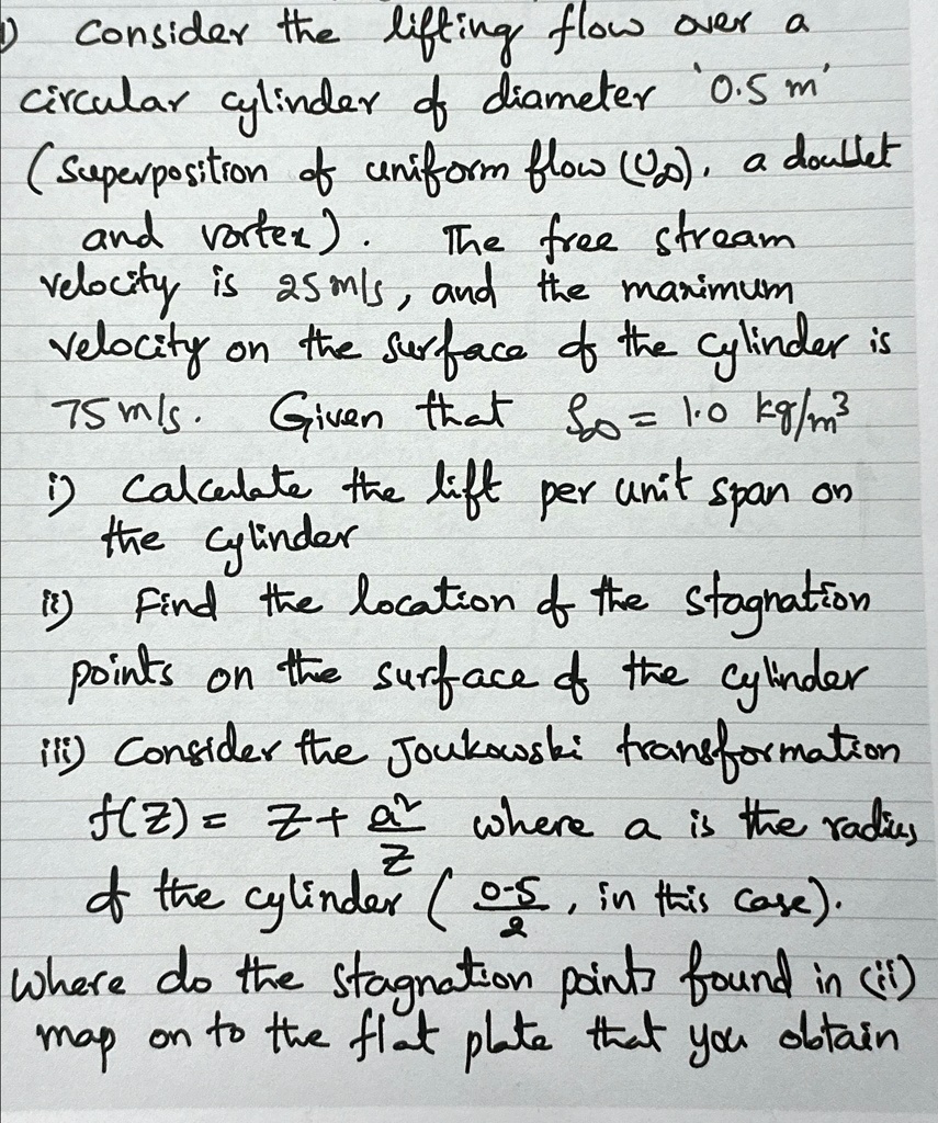 consider the lifting flow over a circular cylinder of diameter 05m ...