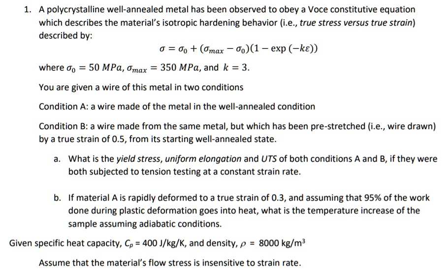 SOLVED: A polycrystalline, well-annealed metal has been observed to ...