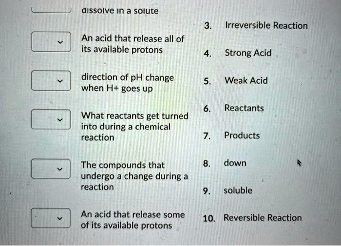 SOLVED: dissolve In a solute Irreversible Reaction An acid that release ...