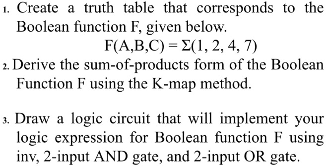 Solved I Create A Truth Table That Corresponds To The Boolean Function F Given Below Fabc 2899