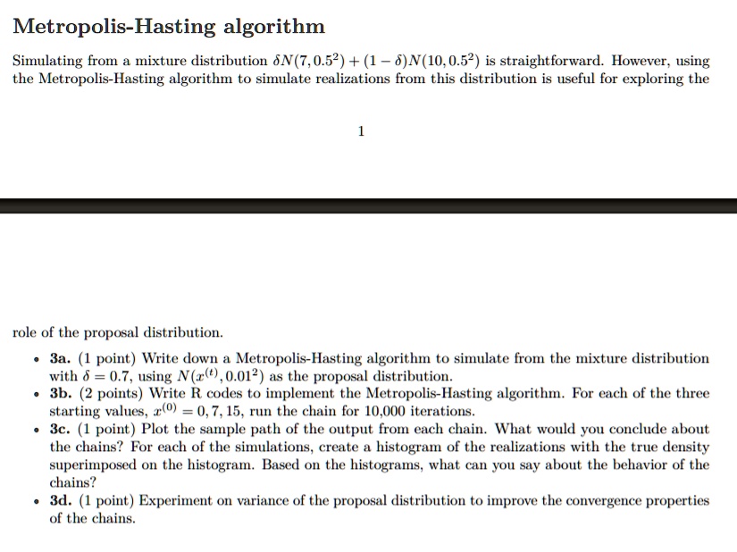 metropolis hasting algorithm simulating from a mixture distribution n7052 1 8n10052 is ...