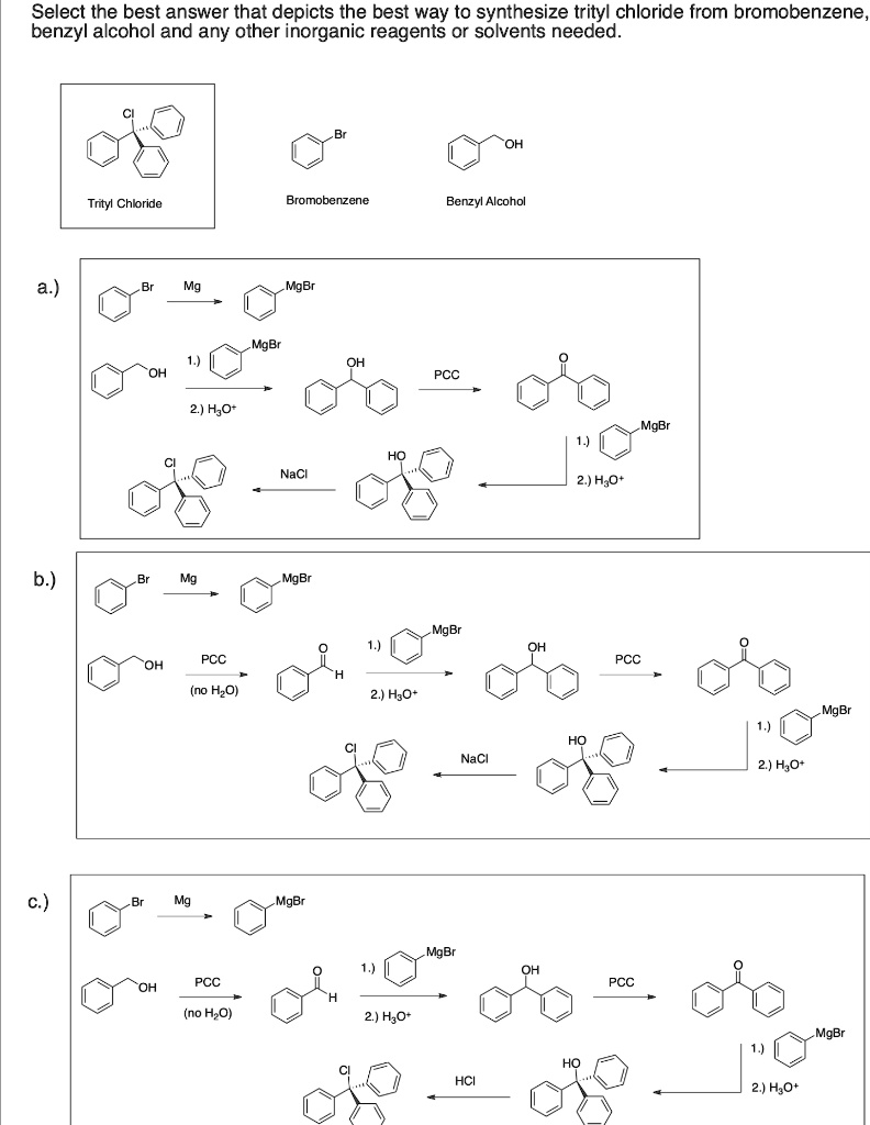 select the best answer that depicts the best way to synthesize trityl ...