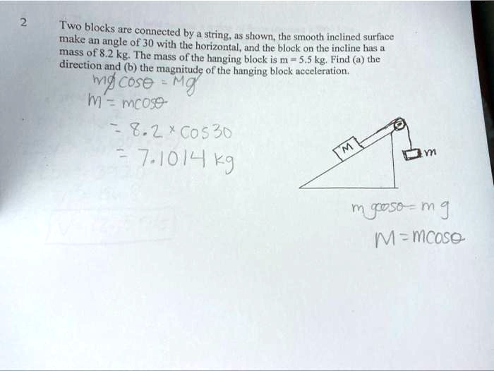SOLVED: Two blocks are connected by a string; #S shown; the smooth inclined surface angle of 30Â ...