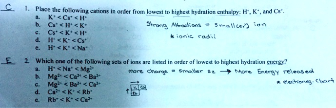 SOLVED: Place 7 the following cations order from lowest t0 highest ...