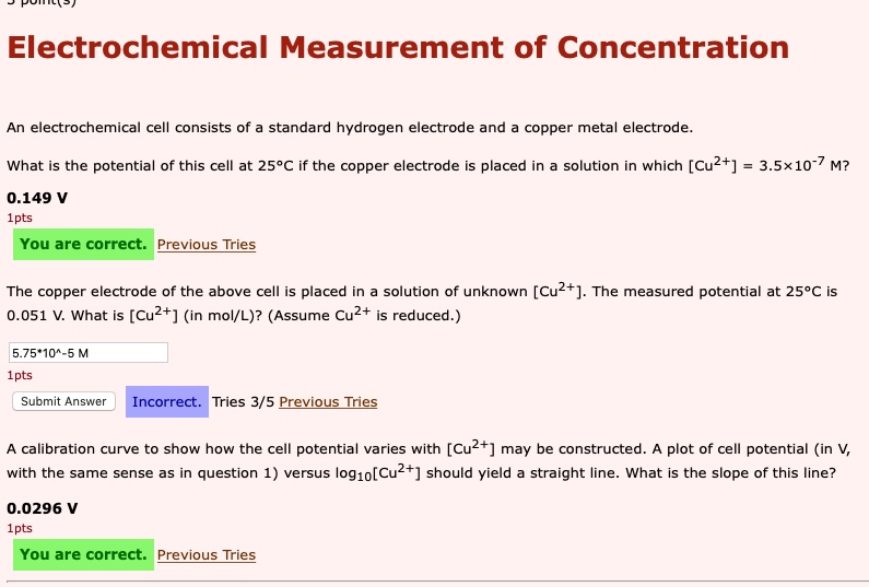 SOLVED: Electrochemical Measurement of Concentration An electrochemical ...