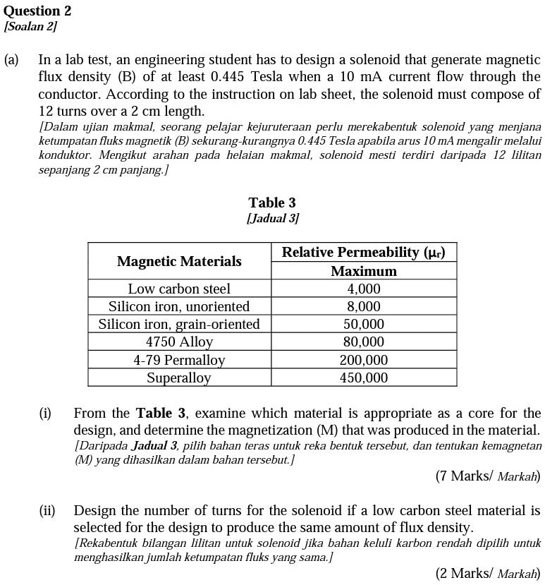 SOLVED: Question 2 [Soalan 2] In a lab test, an engineering student has ...
