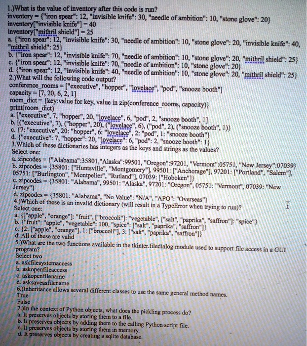 Solved Hi I Need Help Please 1 What Is The Value Of Inventory After This Code Is Run