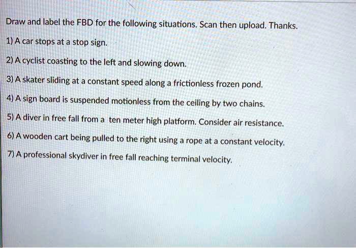 SOLVED: Draw and label the FBD for the following situations. Scan then ...