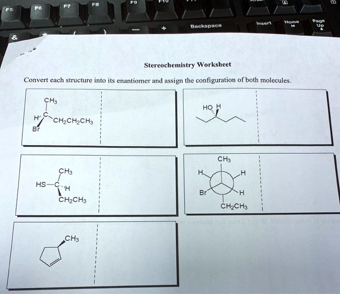 SOLVED: AnT Inson Backspaco Stereochemistry Worksheet Convert each structure into its enantiomer ...