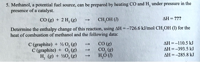 SOLVED: Methanol, potential fuel source can be prepared by heating CO ...