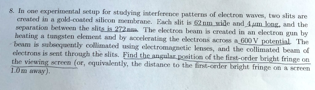 SOLVED: In one experimental setup for studying interference patterns of ...