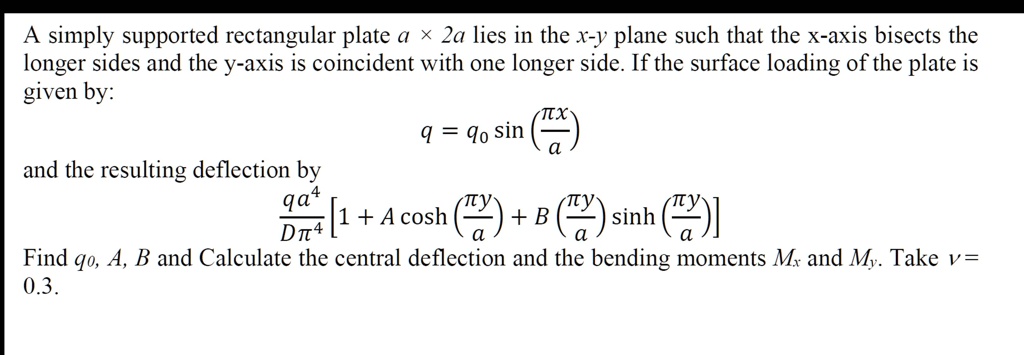 A simply supported rectangular plate a × 2a lies in the x-y plane such ...