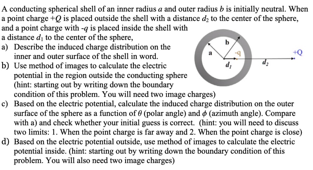 SOLVED: A conducting spherical shell of an inner radius a and outer ...
