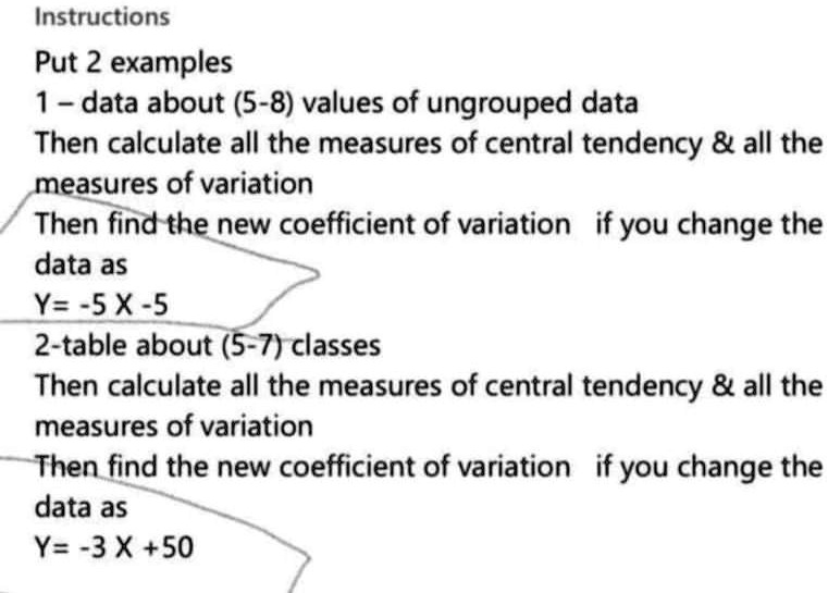 instructions put 2 examples 1 data about 5 8 values of ungrouped data then calculate all the ...