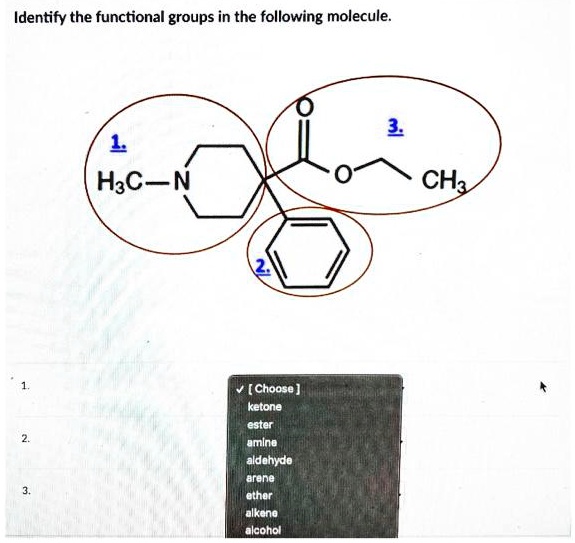 SOLVED: Identify the functional groups in the following molecule: 2 H3CN CH3 [Choose] ketone ...