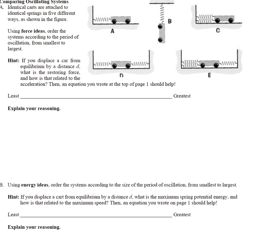 VIDEO solution: Comparing Oscillating Systems A. Identical carts are ...