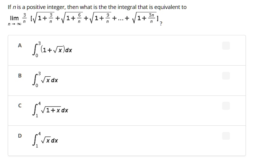 SOLVED: If n is a positive integer, then what is the the integral that ...