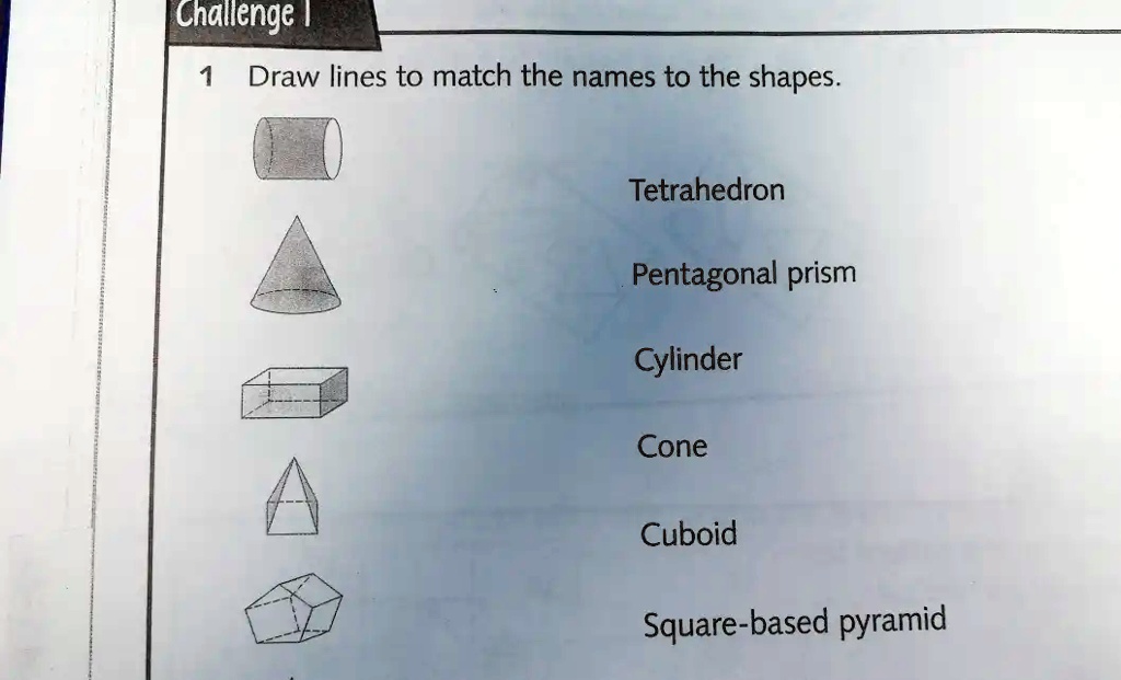 SOLVED: Challenge Draw lines to match the names to the shapes. Tetrahedron Pentagonal prism ...