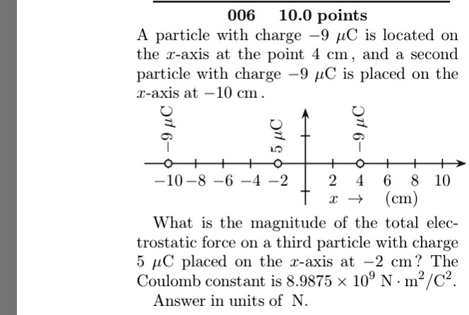 SOLVED: 006 10.0 points A particle with charge 9 pC is located O1l the =-axis at the point CI ...