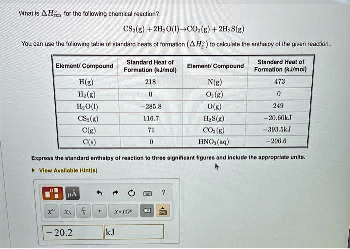 please help what is m for the following chemical reaction csg2ho1cog2hsg you can use the ...