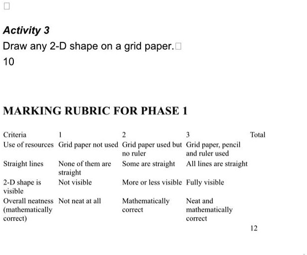 [GET ANSWER] Activity 3 Draw any 2-D shape on a grid paper. 10 MARKING ...
