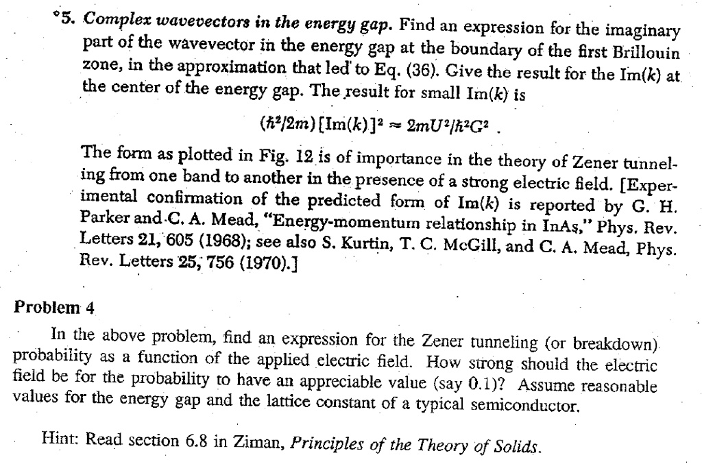 5 complex wavevectors in the energy gap find an expression for the ...