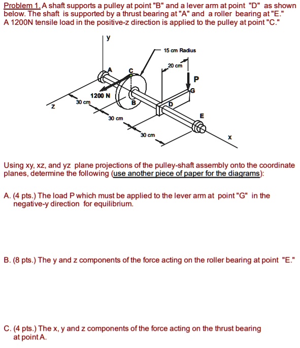 SOLVED: A shaft supports a pulley at point "B" and a lever arm at point ...
