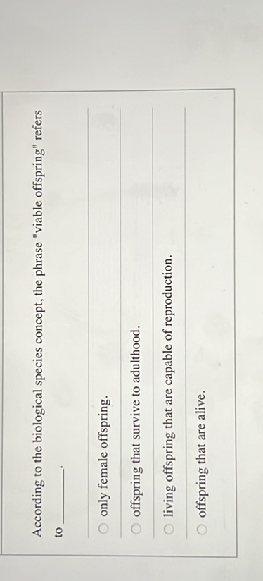 SOLVED: According to the biological species concept, the phrase "viable ...