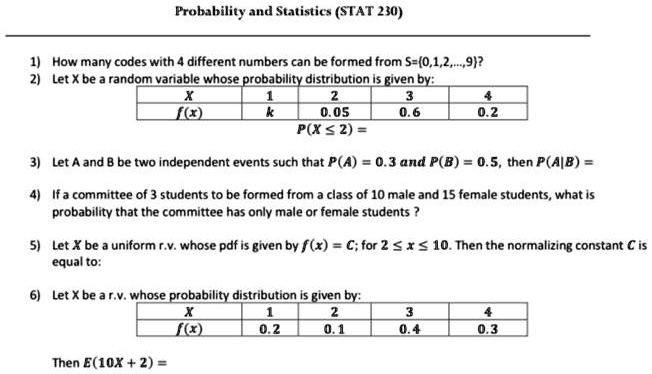 SOLVED: Texts: Probability and Statistics (STAT 230) 1) How many codes ...