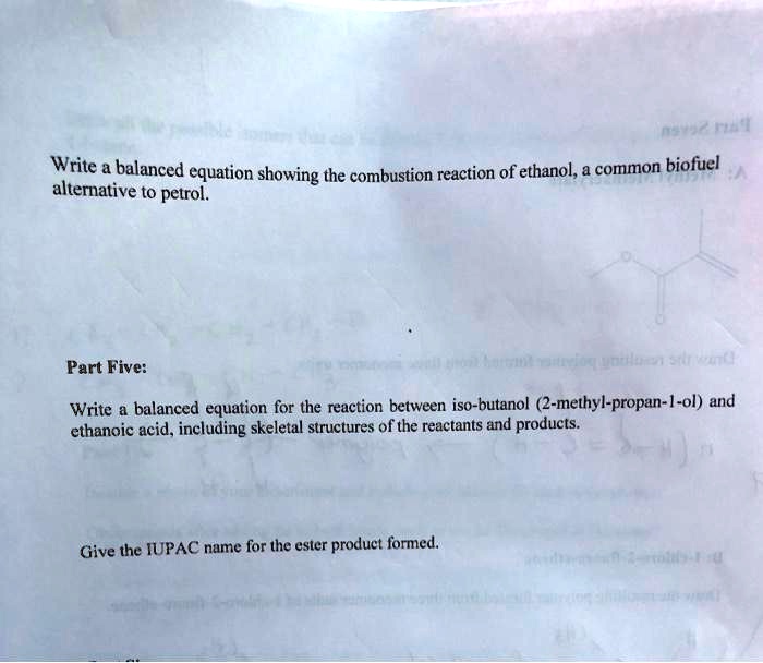 SOLVED: Write a balanced equation showing the combustion reaction of ethanol, a common biofuel ...