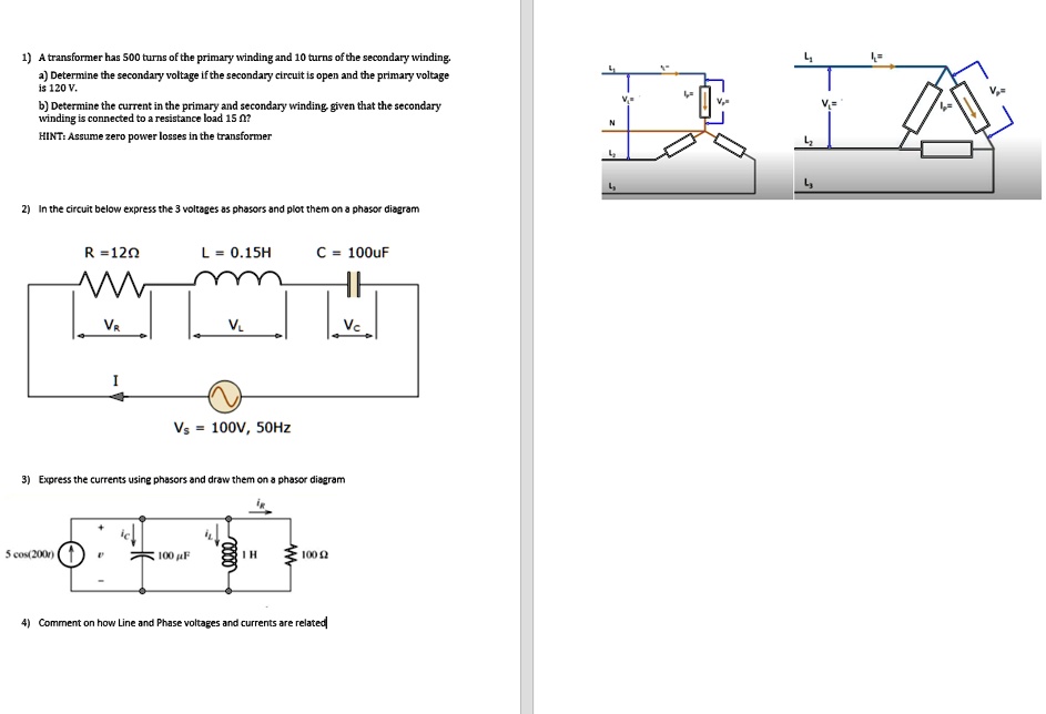 1) A transformer has 500 turns of the primary winding and 10 turns of ...