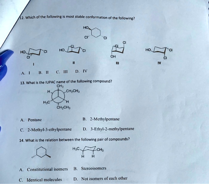12. Which ofthe following most stable conformation of… - SolvedLib