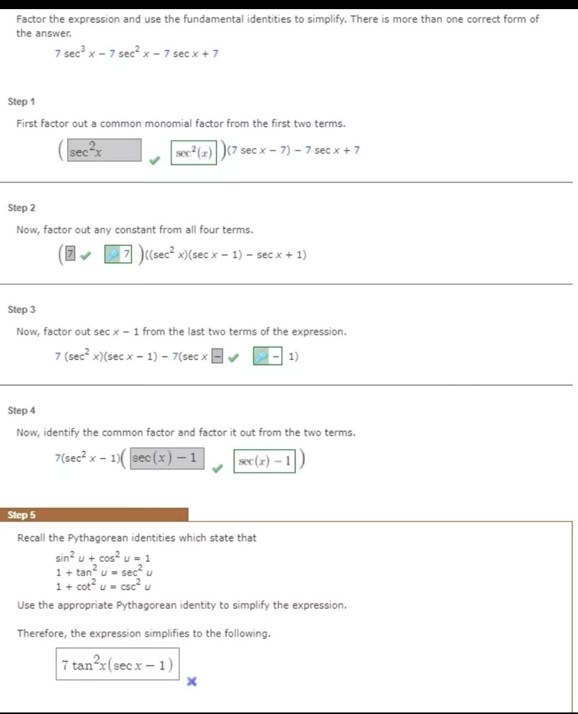 SOLVED:Factorthe expression and use the fundamental identities to ...