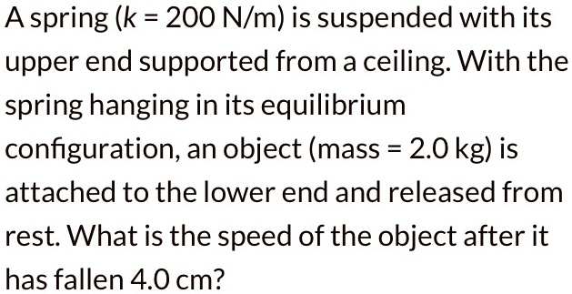SOLVED: Aspring (k = 200 N/m) is suspended with its upper end supported ...
