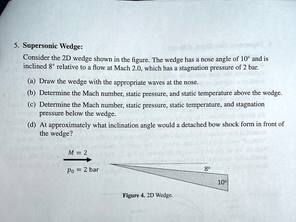 5. Supersonic Wedge: Consider the 2D wedge shown in the figure. The ...